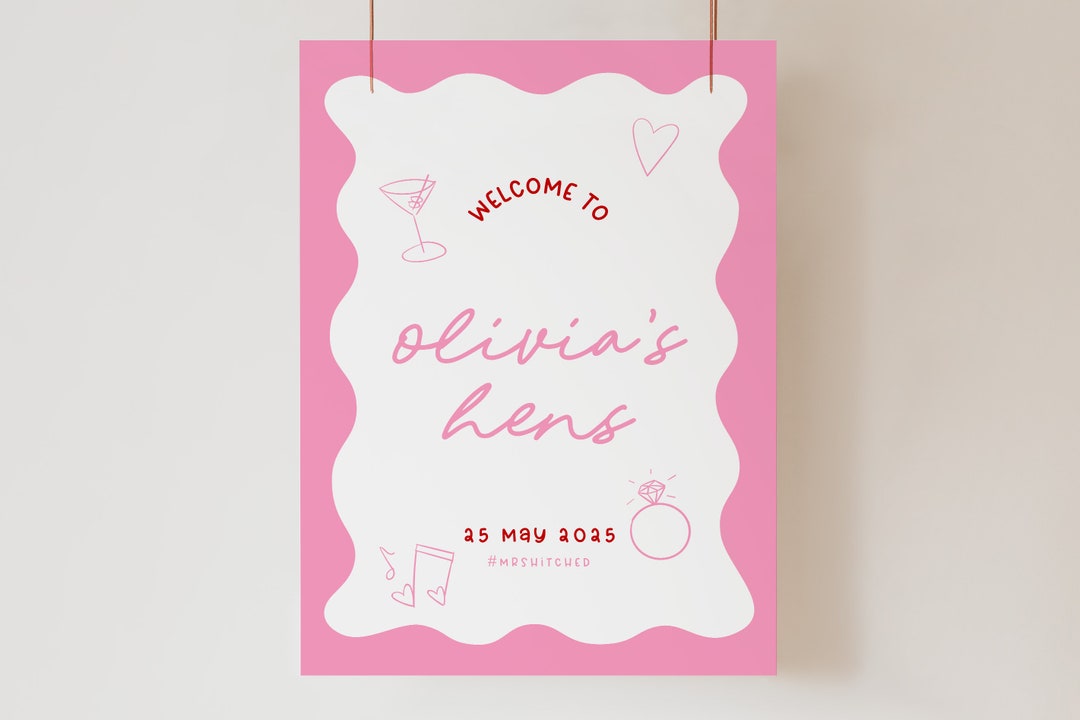 JEMMA Pink Hens Party Welcome Sign Template Download, Editable Welcome ...
