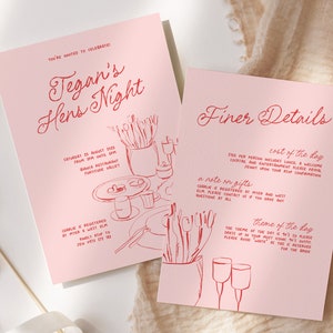 MACIE Pink Red Hens Party Invitation Template, Hens Weekend Invite ...