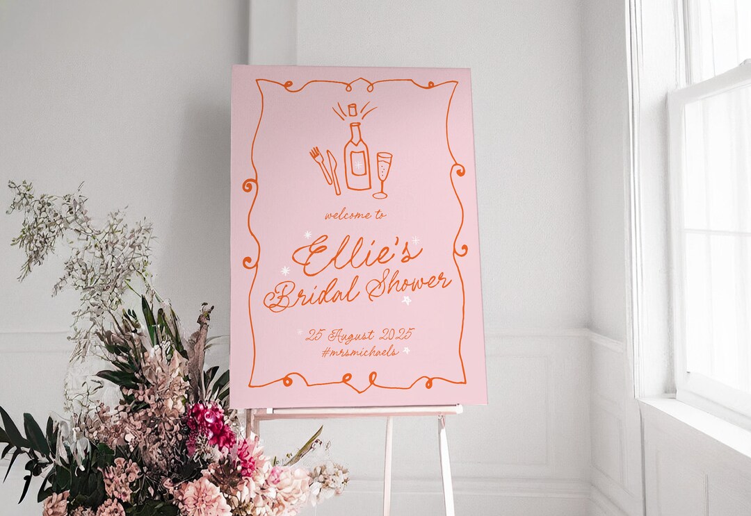 GEORGIE Modern Pink Bridal Shower Welcome Sign Template, Illustration ...