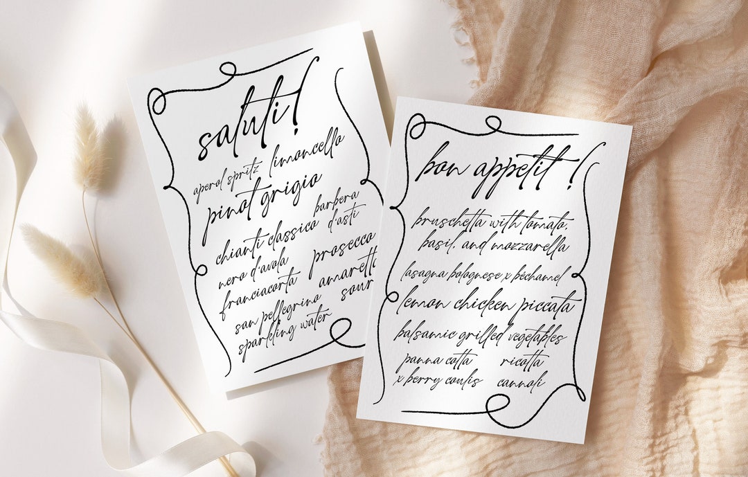 AYLA Modern Wedding Menu Template Download, Hand Drawn Driknks Guest ...