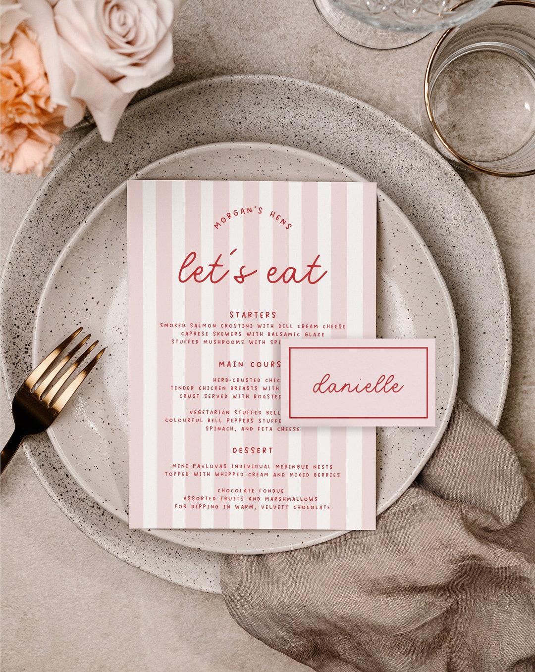 MINNIE Pink Retro Bridal Shower Menu Placecard Template Download ...