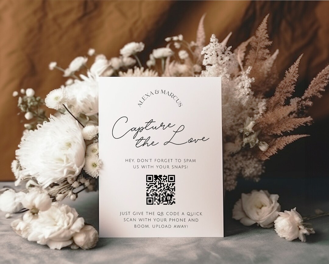 DAZZLE Minimalist Capture the Love QR Code Sign Template, Wedding Photo ...