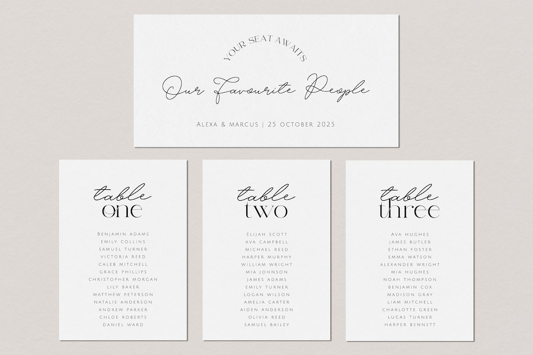 DAZZLE Modern Seating Chart Cards, Table Seating Chart Printable ...