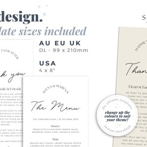 DAZZLE Modern Thank You Letter Menu Template, Wedding Napkin Note ...