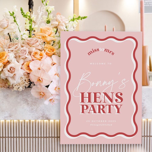 ANGEL Orange Pink Hens Party Welcome Sign Template Printable - Etsy