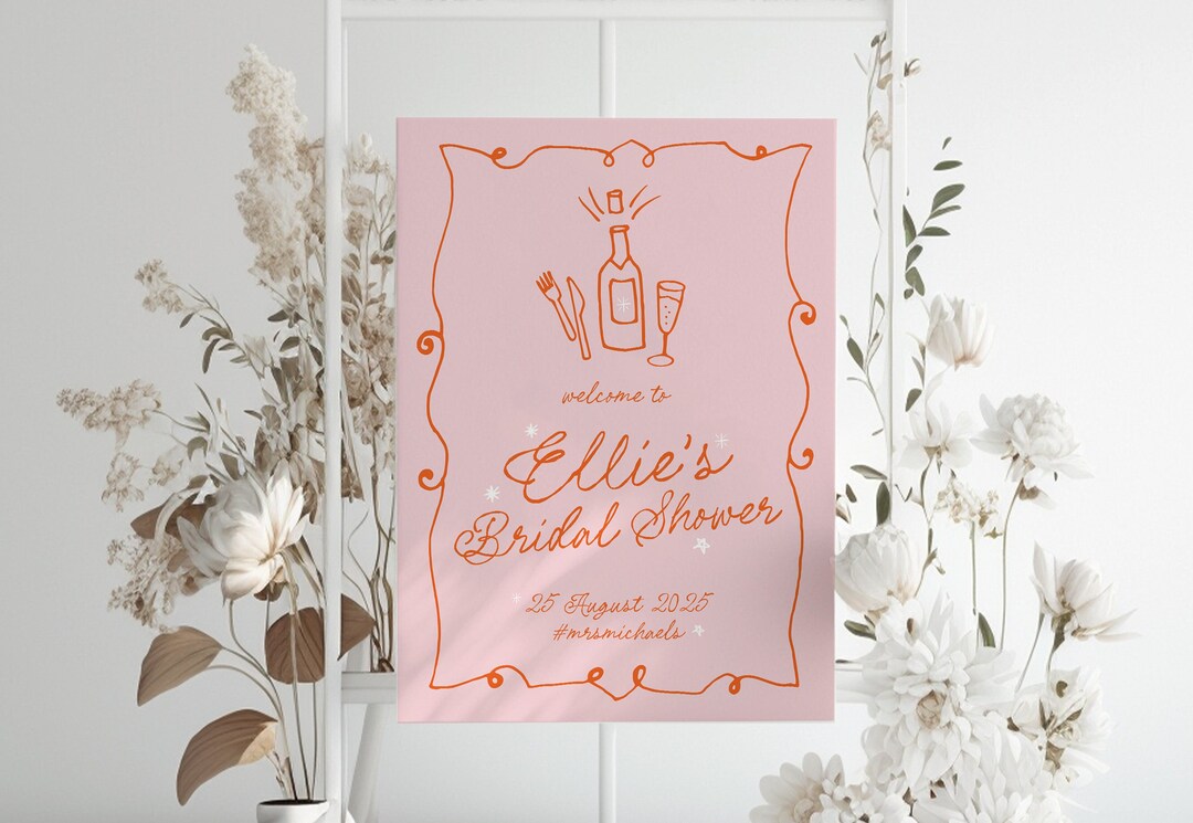 GEORGIE Modern Pink Bridal Shower Welcome Sign Template - Etsy