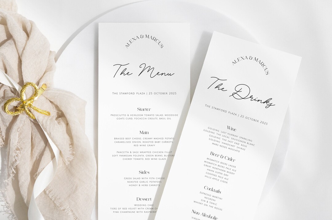 DAZZLE Minimalist Minimalist Wedding Menu Template, Modern Script ...