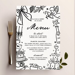 MURPHY Whimsical Wedding Menu Template, Hand Drawn Line Illustrated ...