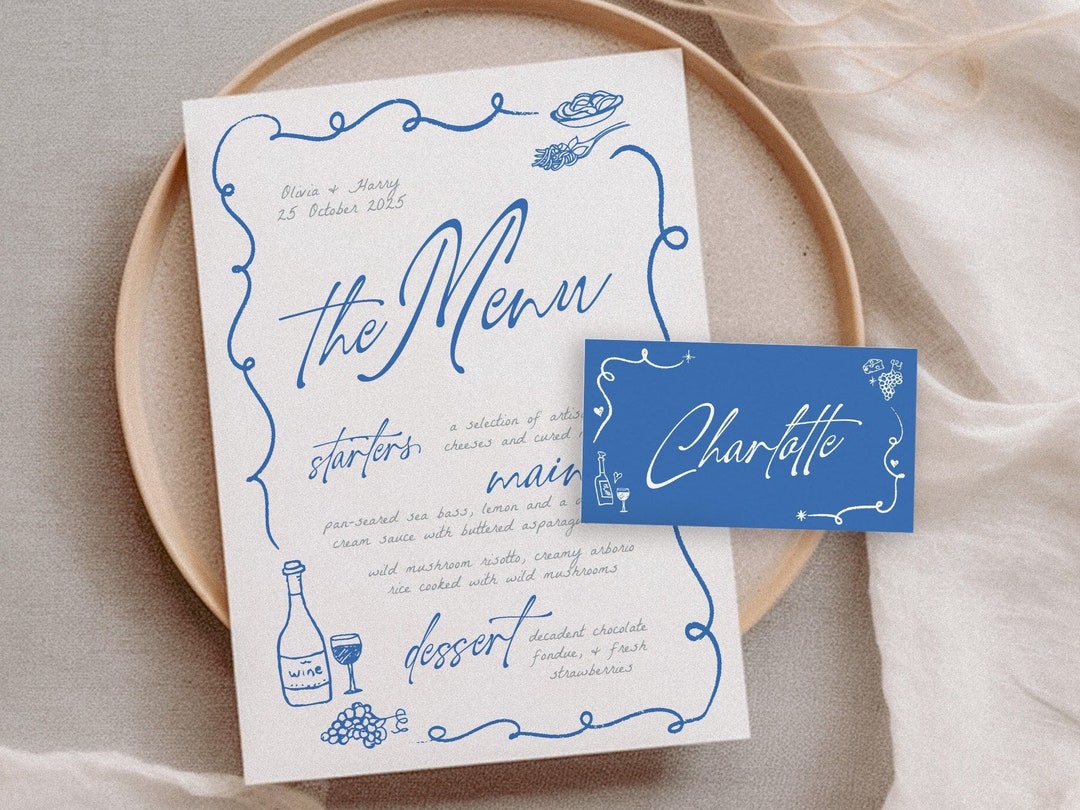 VINO Hand Drawn Editable Wedding Menu Template, Hand Drawn Scribble ...