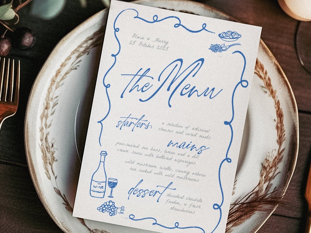 VINO Hand Drawn Wedding Menu Template, Editable Hand Drawn Scribble ...
