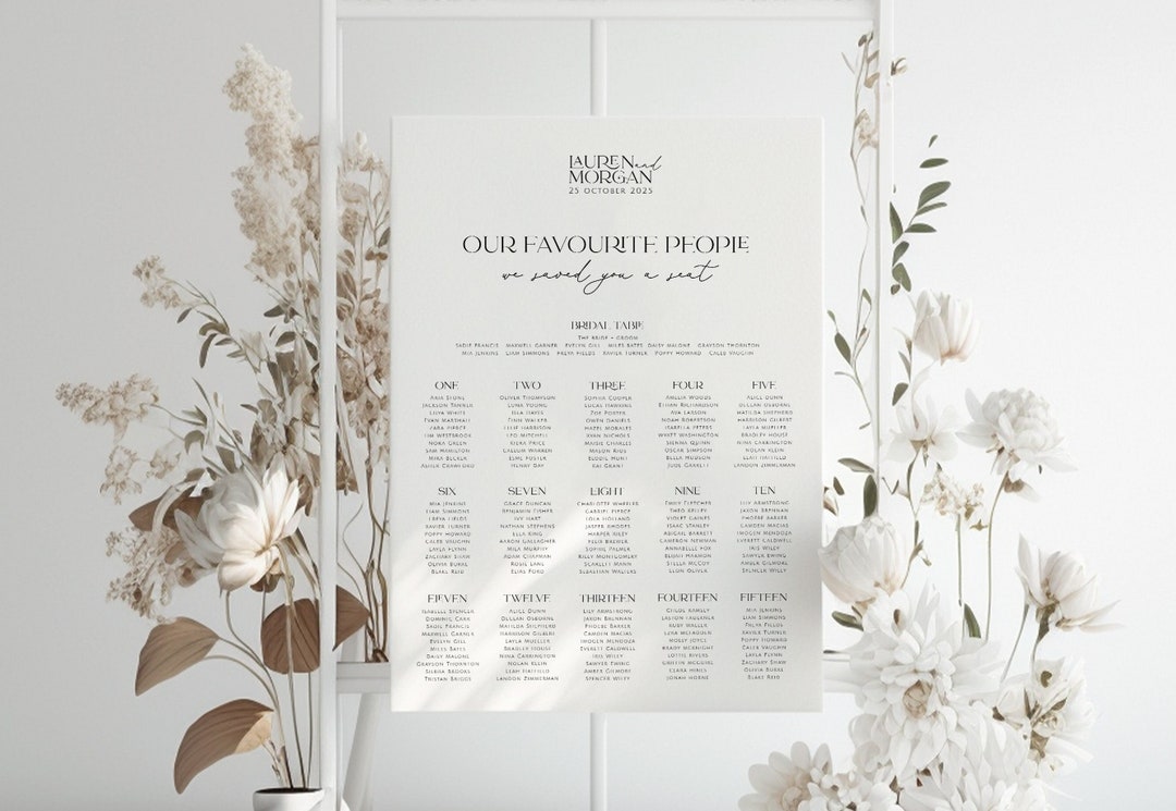MIRRA Modern Wedding Seating Chart Template, Download Minimalist ...