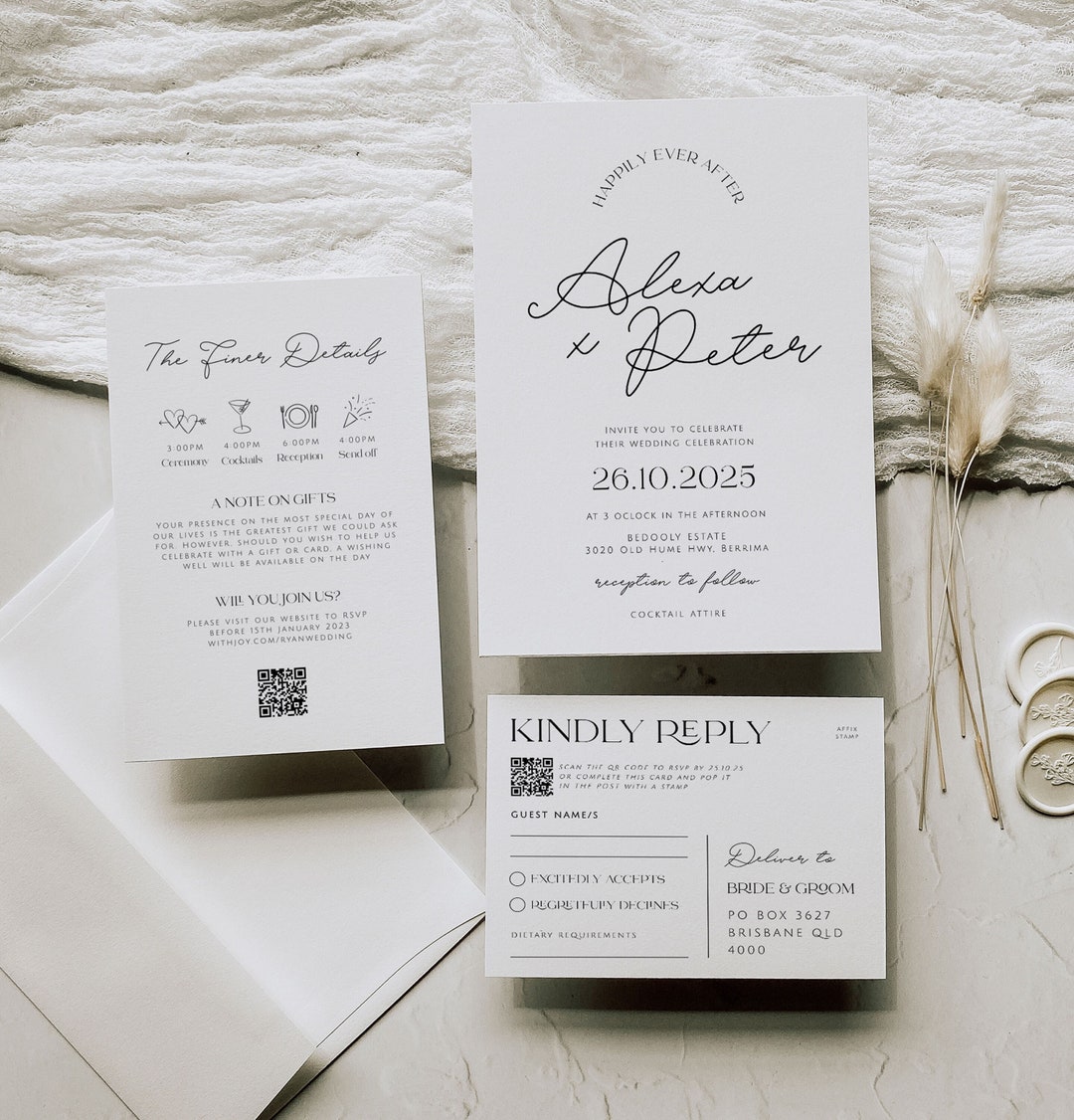 DAZZLE Wedding Invitation With QR Code Minimal Wedding Invite - Etsy