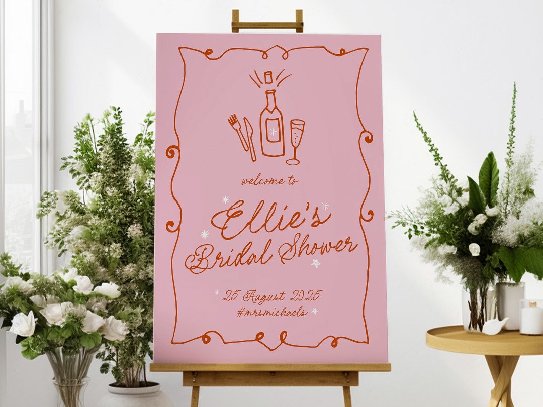 GEORGIE Modern Pink Bridal Shower Welcome Sign Template, Illustration ...
