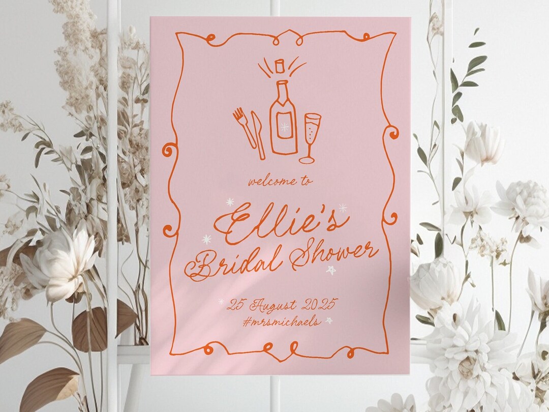 GEORGIE Modern Pink Bridal Shower Welcome Sign Template, Illustration ...