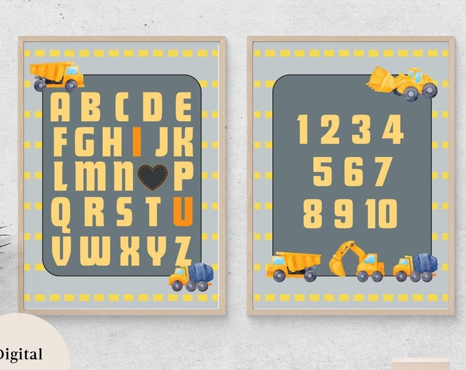 Truck Alphabet, Construction Truck Art Prints, Baby Boy Nursery ...