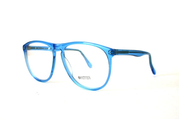 Perfect Blue 80's Eyeglasses Large Round Frame German… - Gem