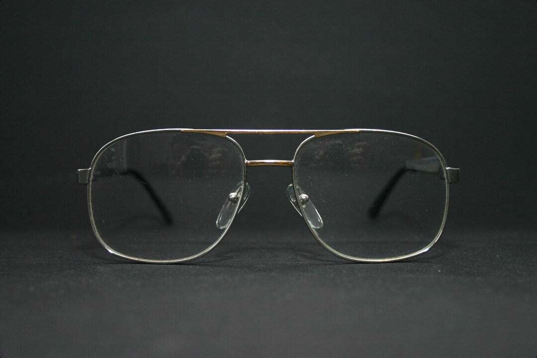 Square Aviator Eyeglasses Essilor France 1980's Silver Gold Large ...
