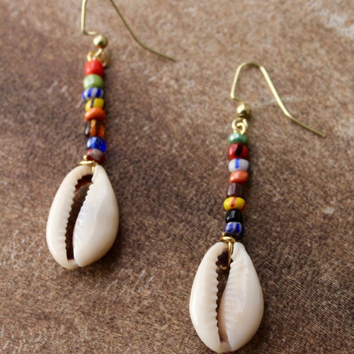 Cowrie Shell Wire Wrapped Earrings in Sterling Silver - Etsy