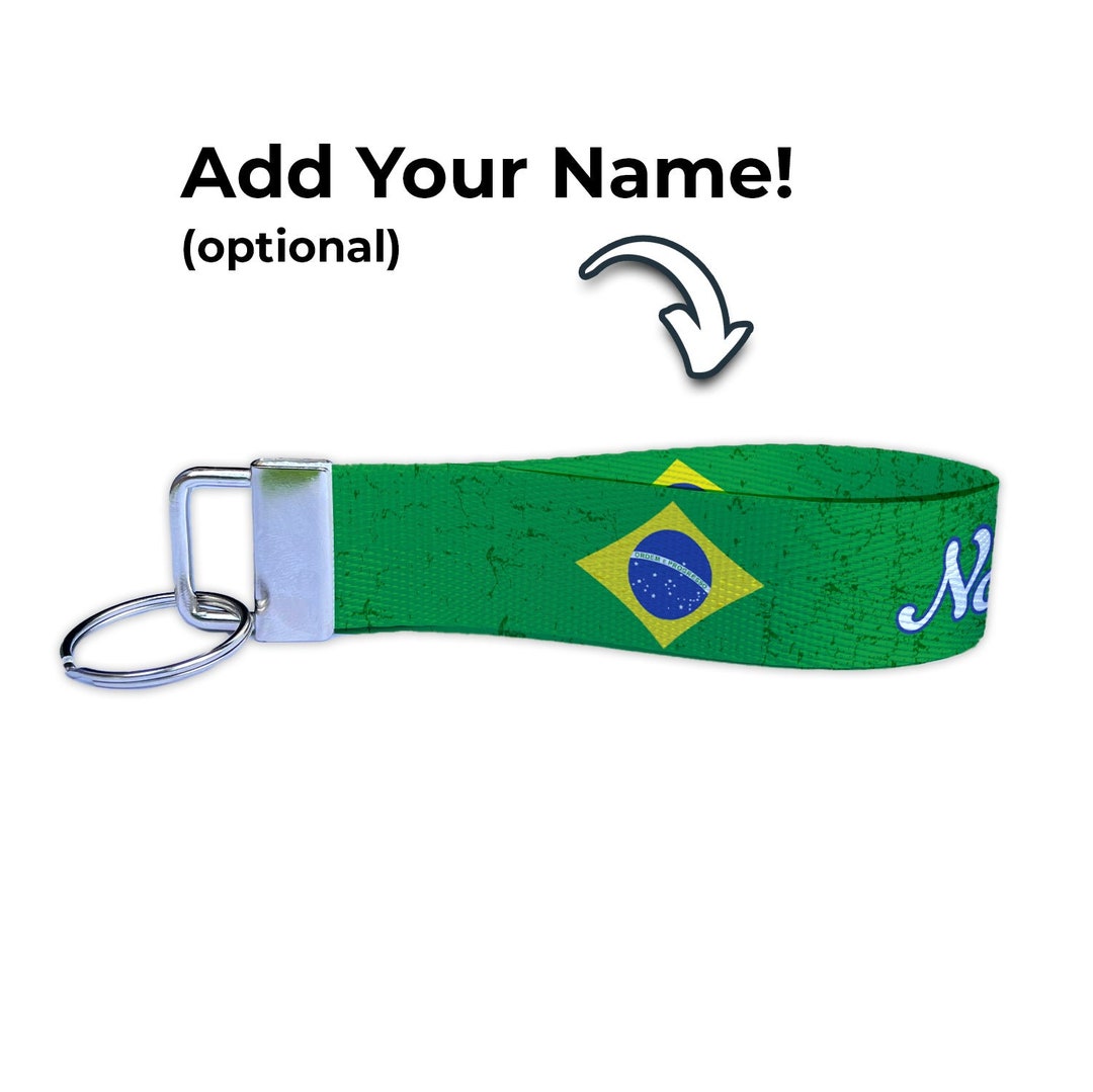 Artistic Brazil Flag Personalized Name Nylon Key Fob Custom Wristlet ...