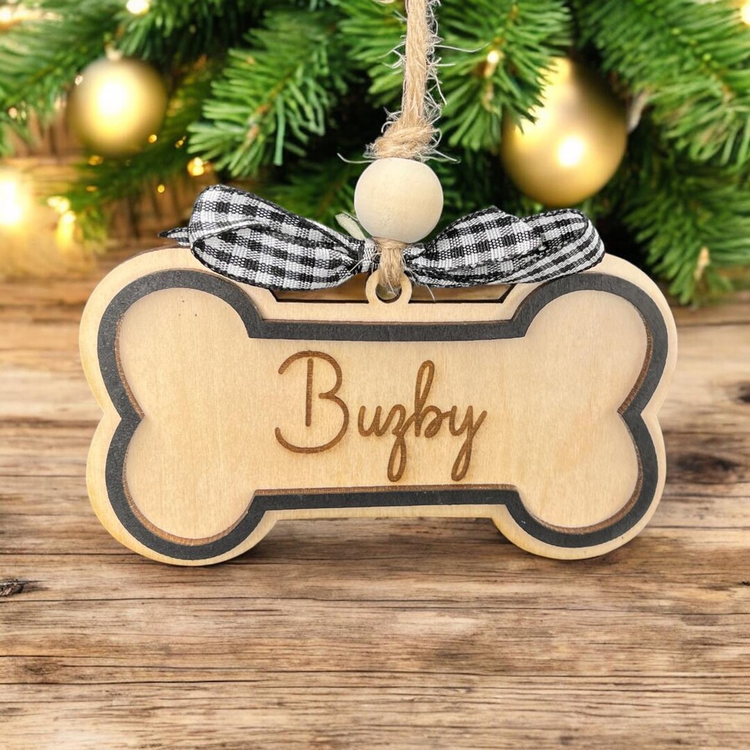 Personalized Dog Bone Ornament: Laser Engraved Wood Pet Name Christmas ...