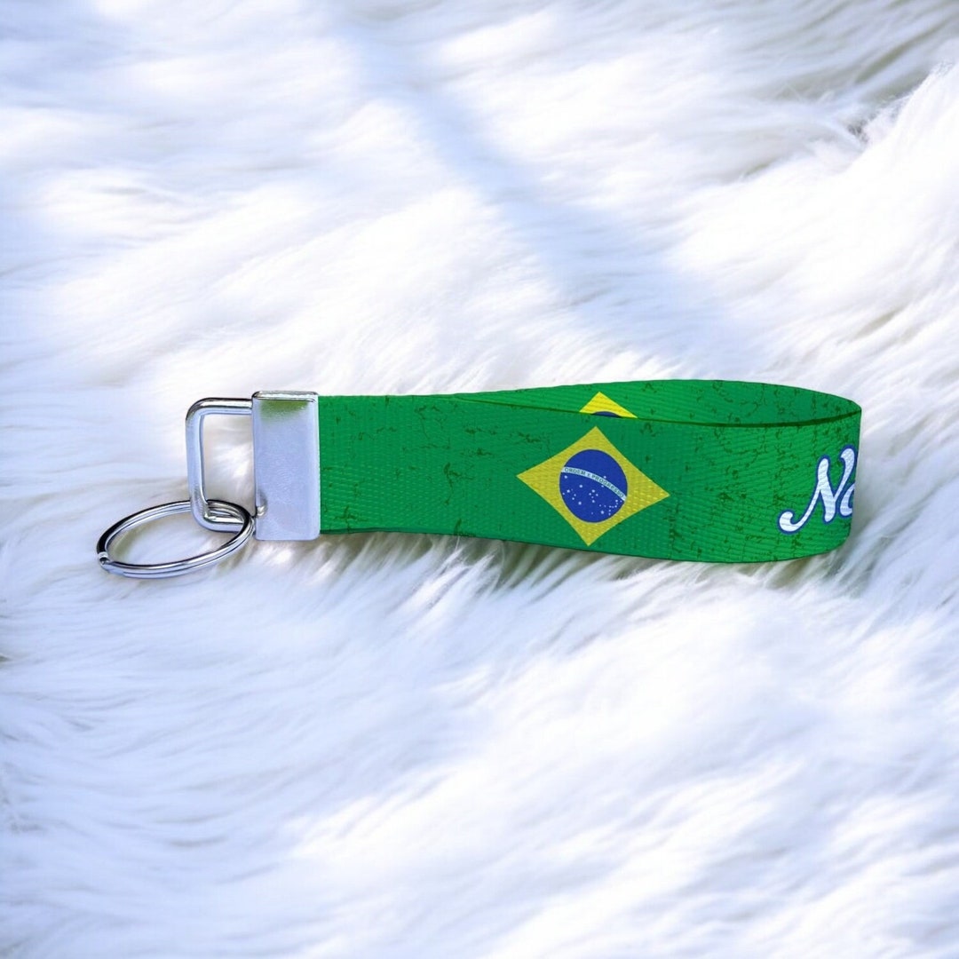 Artistic Brazil Flag Personalized Name Nylon Key Fob - Custom Wristlet ...