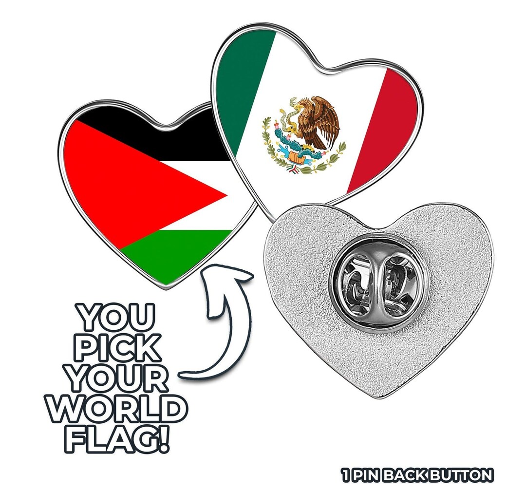 World Flag Heart Pin: Metal Lapel Button - Etsy