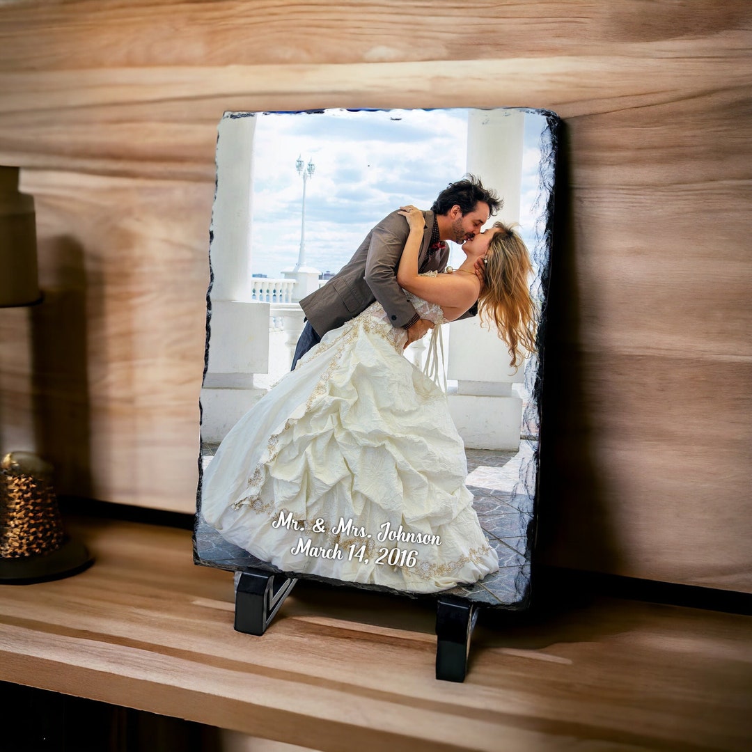 Personalized Newlywed Photo Slate: Custom Anniversary Plaque With Stand ...