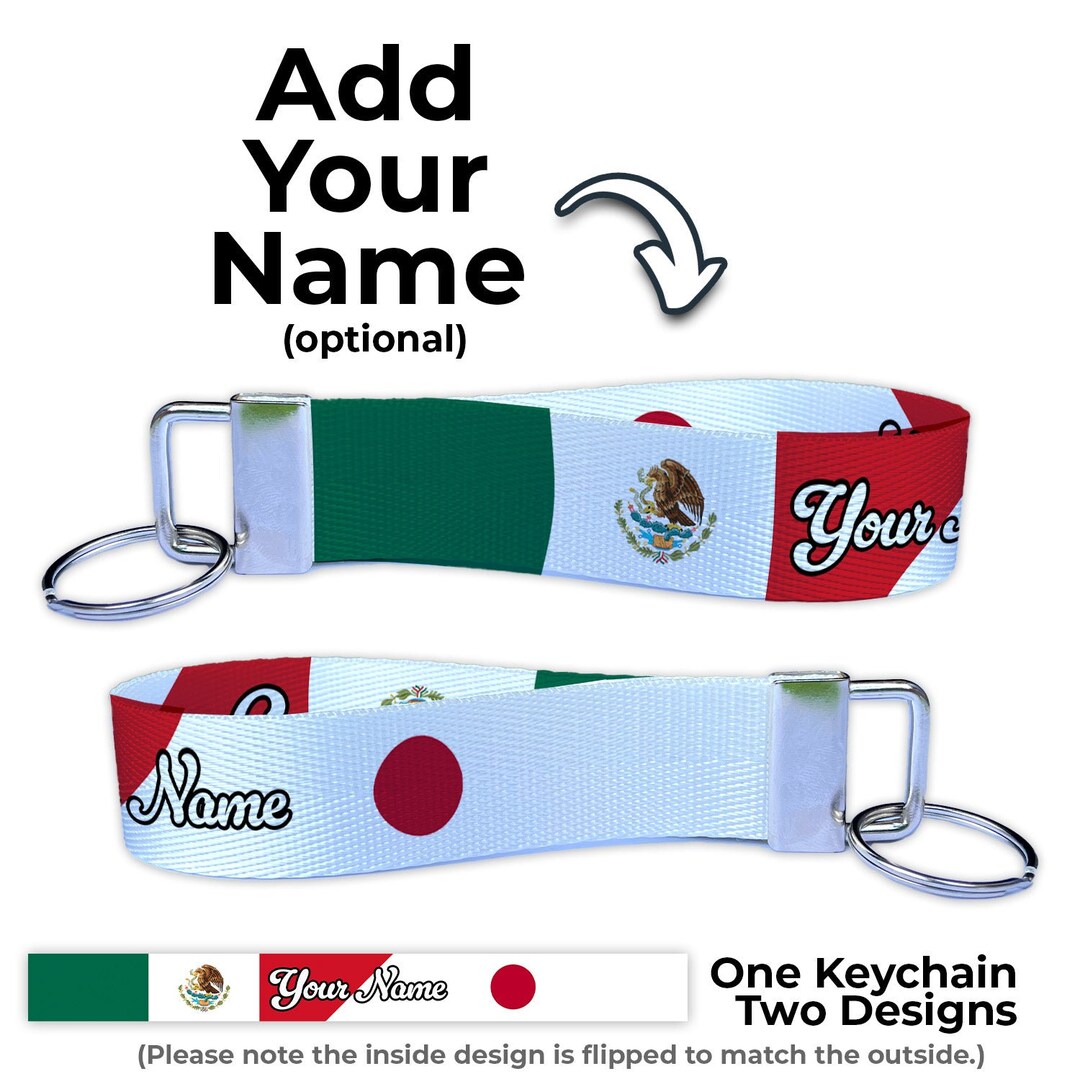 Personalized Mexican/japanese Flag Nylon Keychain - Custom Name ...
