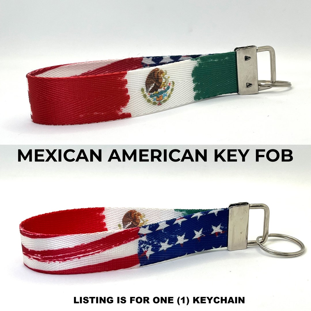 Personalized Mexican American Flag Personalized Name Nylon Key Fob ...