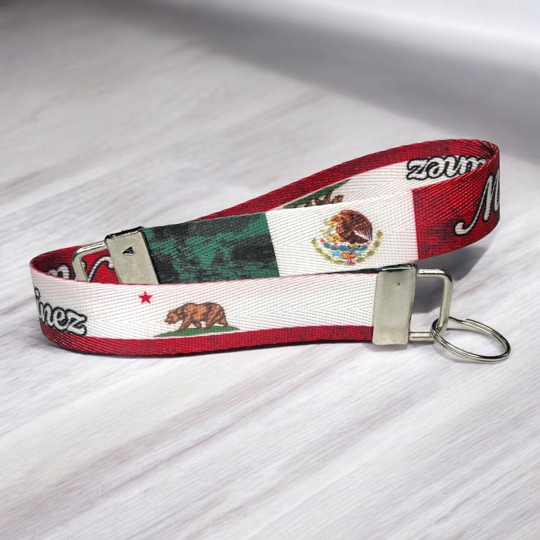 Californian Mexican Flag Personalized Name Nylon Key Fob - Custom ...