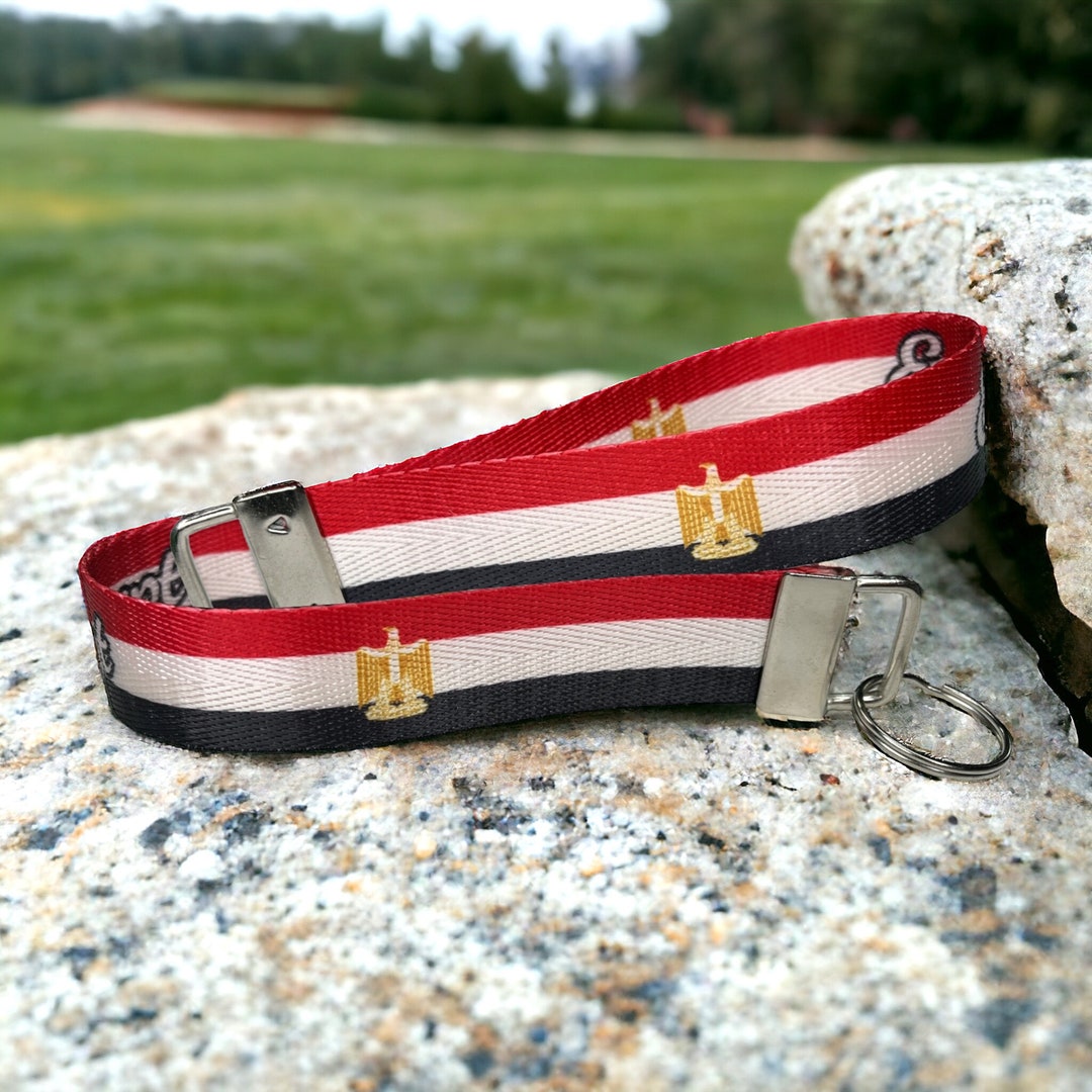 Personalized Egypt Flag Keychain: Custom Egyptian Emblem Nylon Wristlet ...