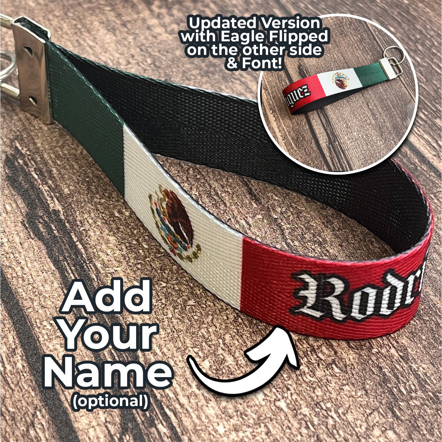 Updated Mexican Flag Personalized Name Nylon Key Fob - Custom Wristlet ...