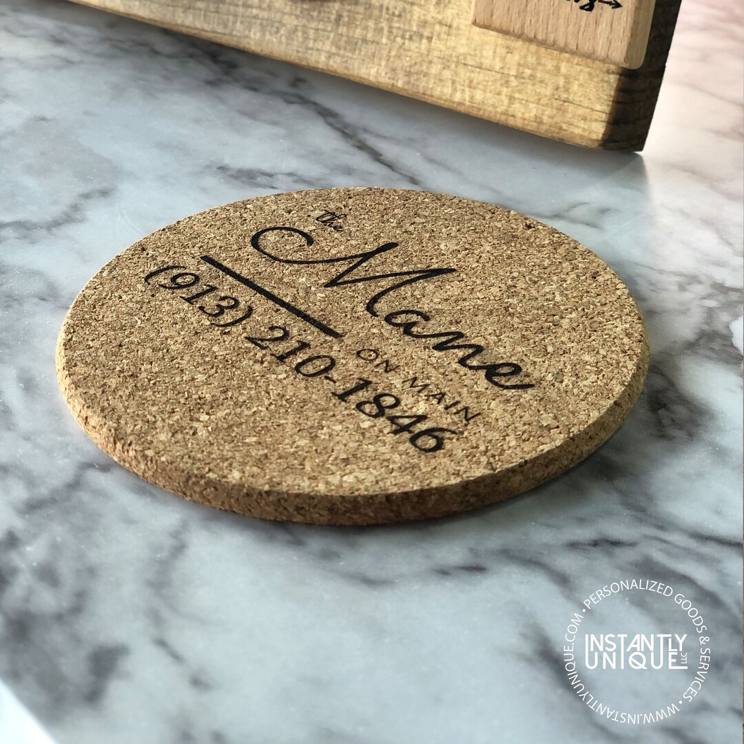 Laser Engraved Cork Coasters: Custom Logo, Text, or Monogram - Etsy