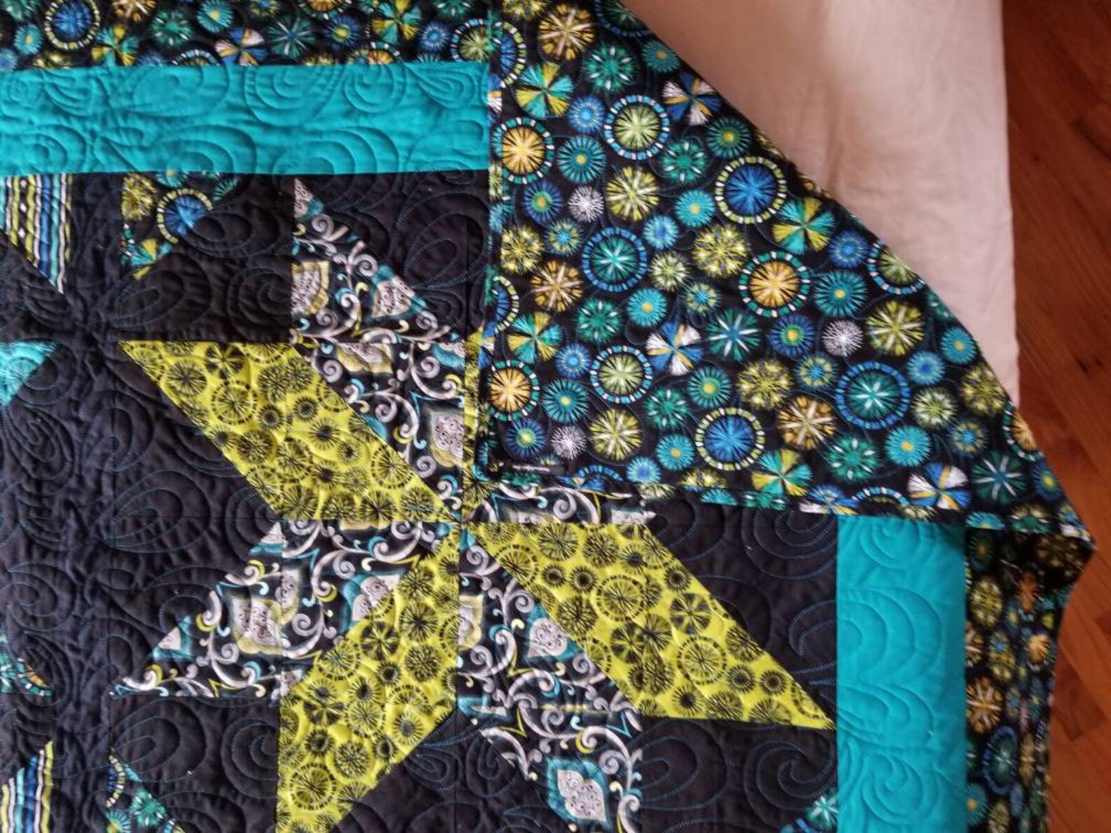 70x70 Inches, Origins by Benartex Fabrics. Star Pattern in Teal, Green ...