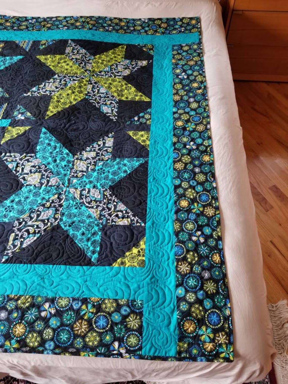 70x70 Inches, Origins by Benartex Fabrics. Star Pattern in Teal, Green ...