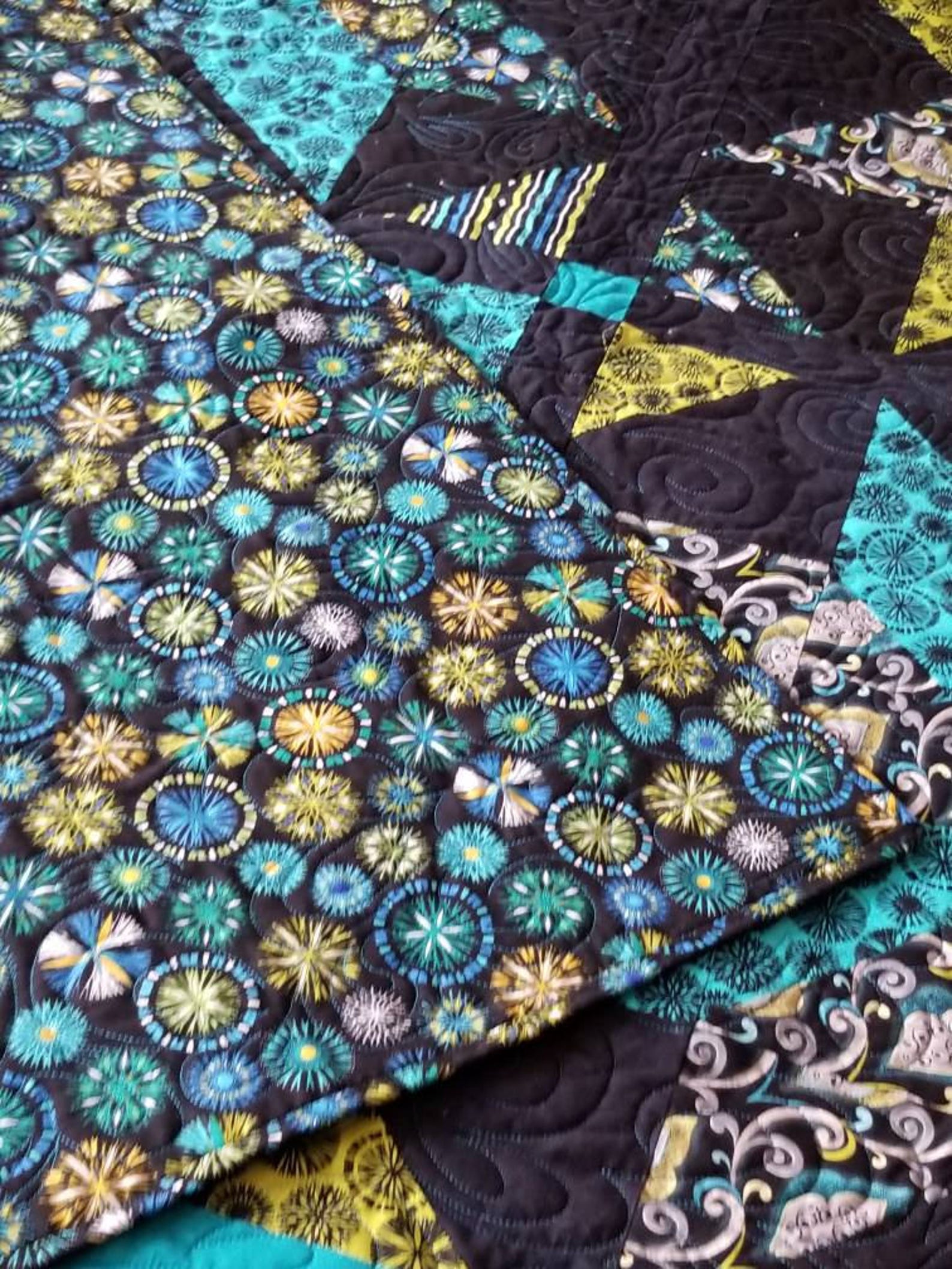70x70 Inches, Origins by Benartex Fabrics. Star Pattern in Teal, Green ...