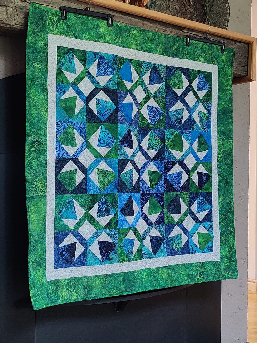 Small Batik Lap Quilt, Table Quilt 54 X 54 Wall Lap Table Quilt in Teal ...