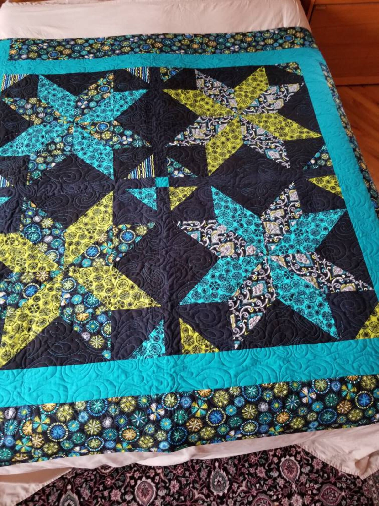 70x70 Inches, Origins by Benartex Fabrics. Star Pattern in Teal, Green ...