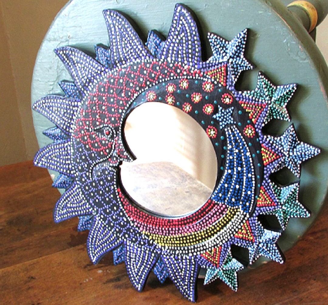 Celestial Themed Mirror, Vintage Painted Wood Sun Moon and Stars Mirror ...