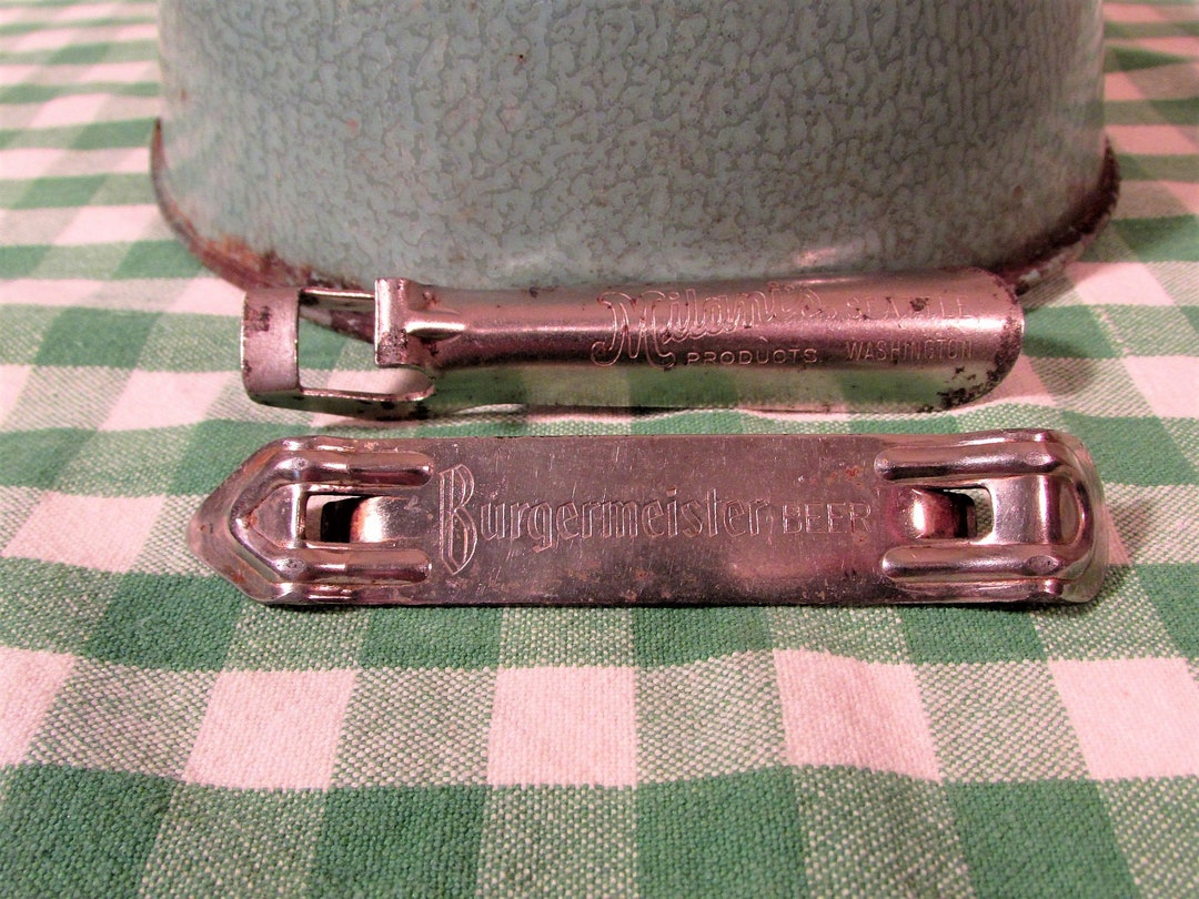 Two Vintage Can Openers, Burgermeister Beer Can Opener, Milanis Paint ...