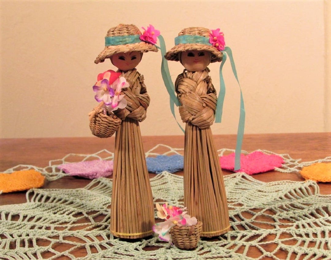 Woven Straw Dolls Vintage Broom Straw Girls - Etsy