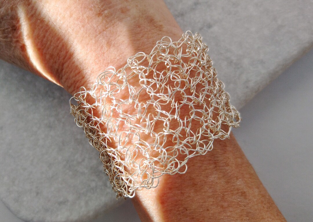 Silver Wire Crochet Bracelet, Handmade Statement Bracelet, Unique ...