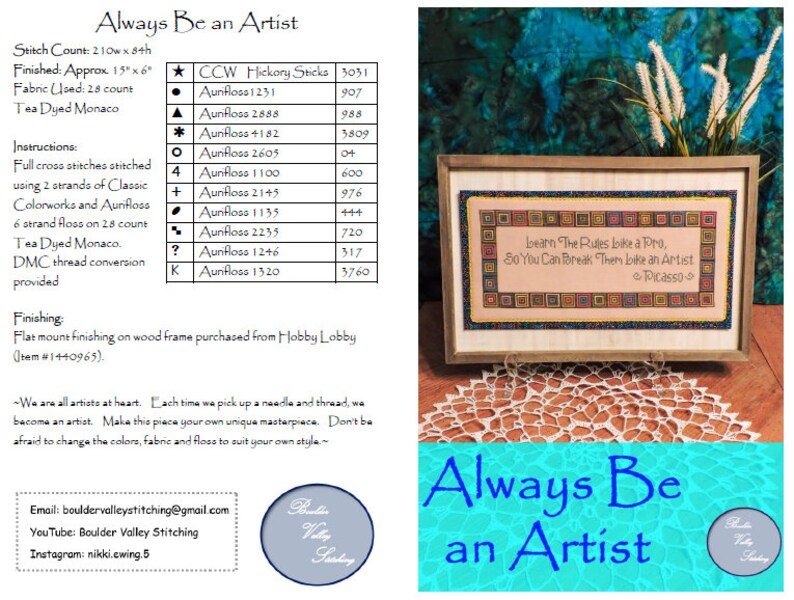Always Be an Artist Cross Stitch Pattern by Boulder Valley Stitching ...