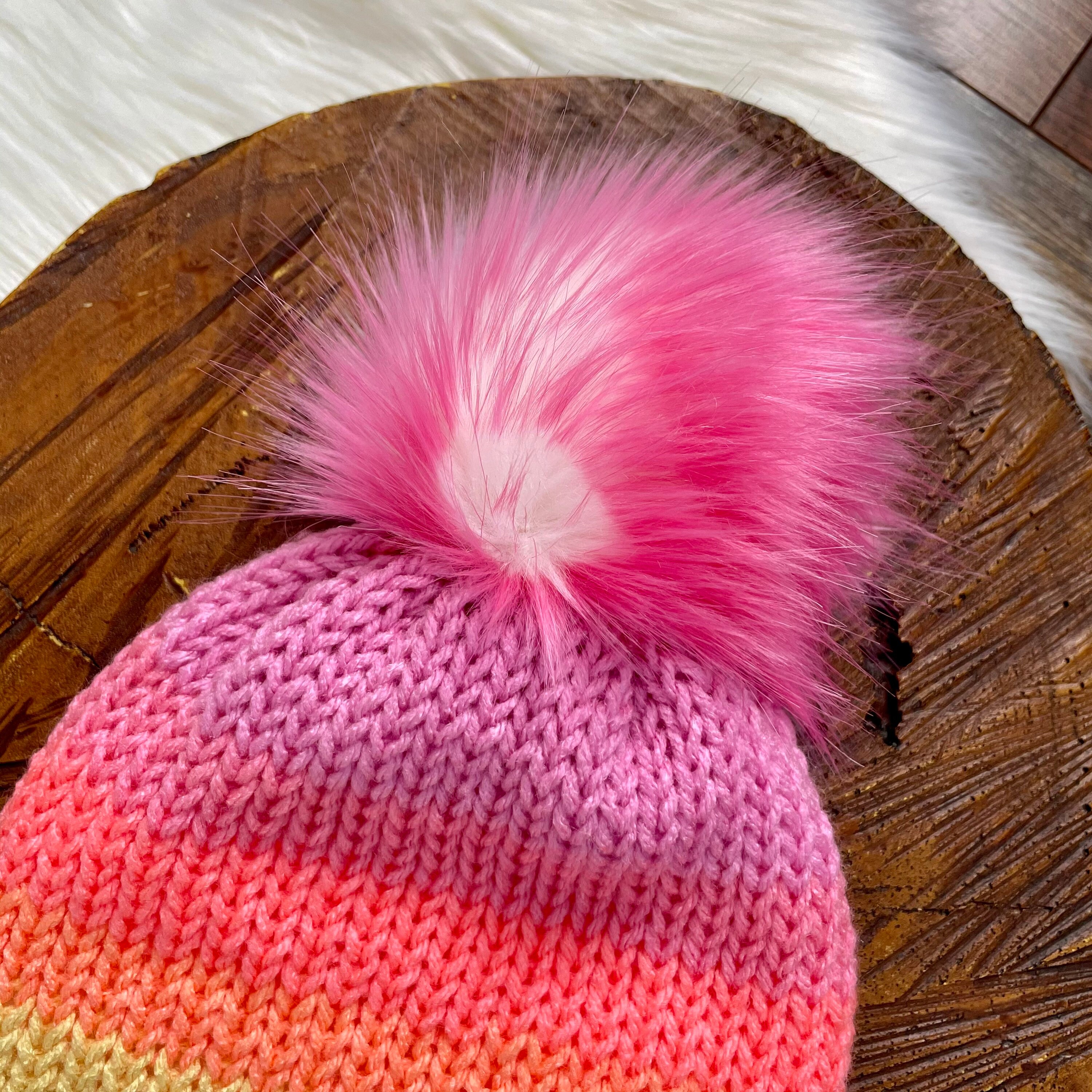 Tik Tok Beanie - Knit Hat - Faux Fur Pom Pom - Rainbow Beanie - Knit ...