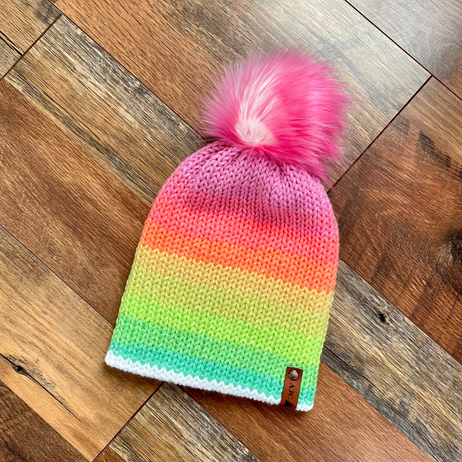 Tik Tok Beanie Knit Hat Faux Fur Pom Pom Rainbow Beanie - Etsy