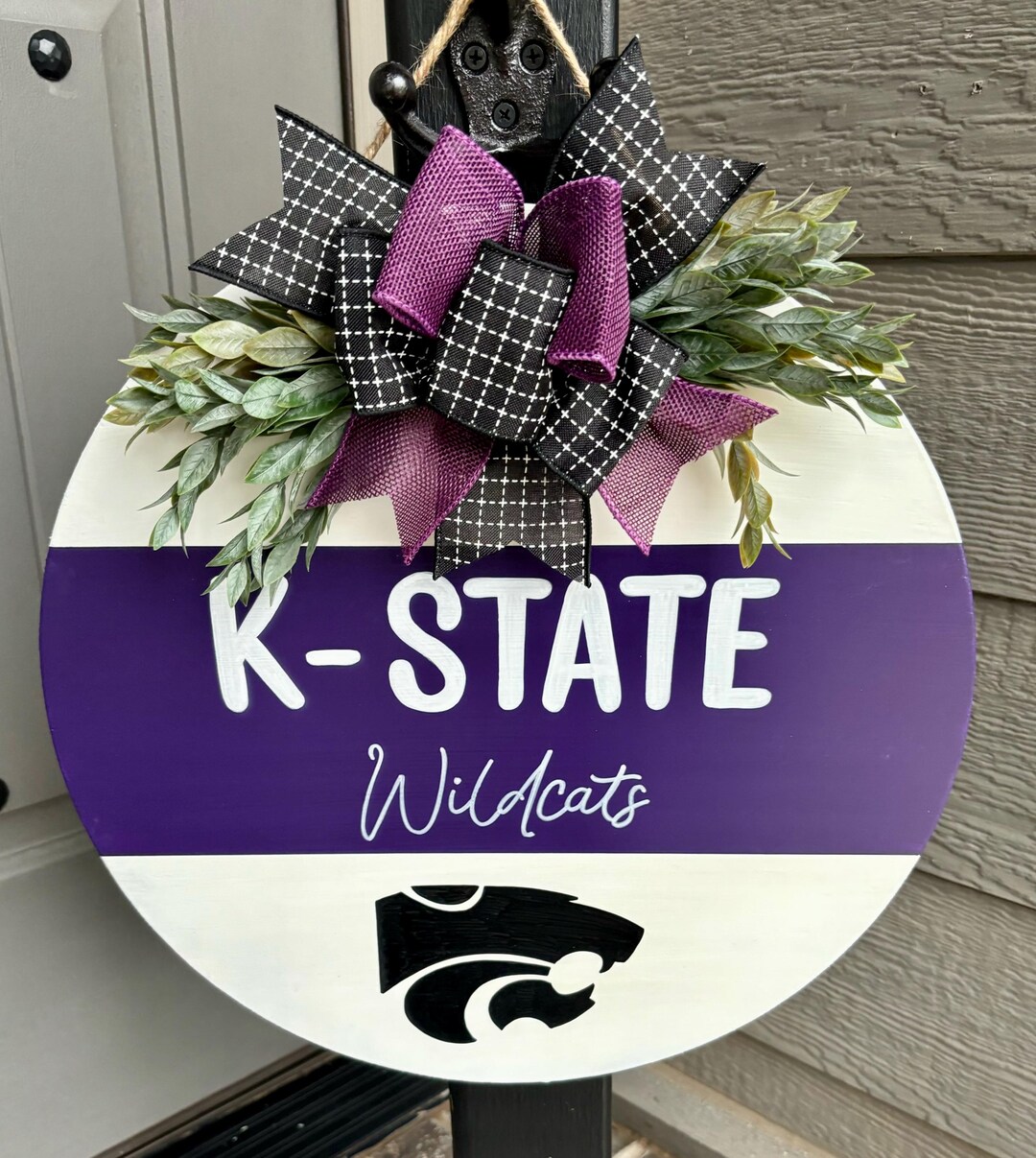 Hand Painted Kansas State Wildcats Door Hanger: Front Porch Decor - Etsy