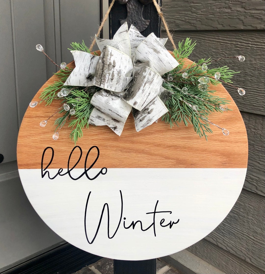 Hello Winter Sign, Winter Decor, Winter Porch Decor, Winter Porch Signs ...