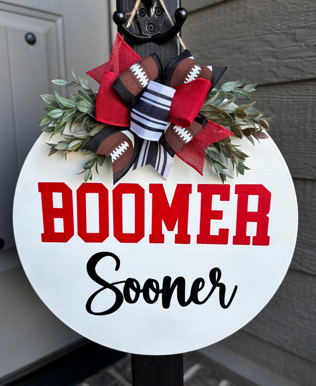 Hand Painted Boomer Sooner Door Hanger, Front Porch Decor, Oklahoma ...