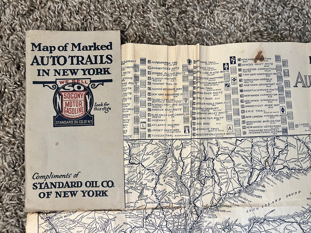 1920 Antique Auto Trails in New York Map . Antique Map . Antique New ...