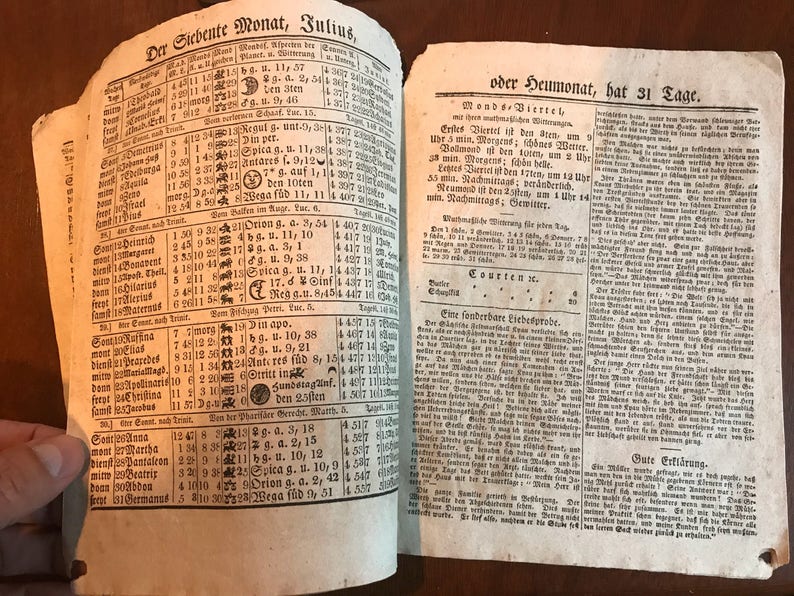 1835 German Almanac Calender Reading Pa . German calender . | Etsy